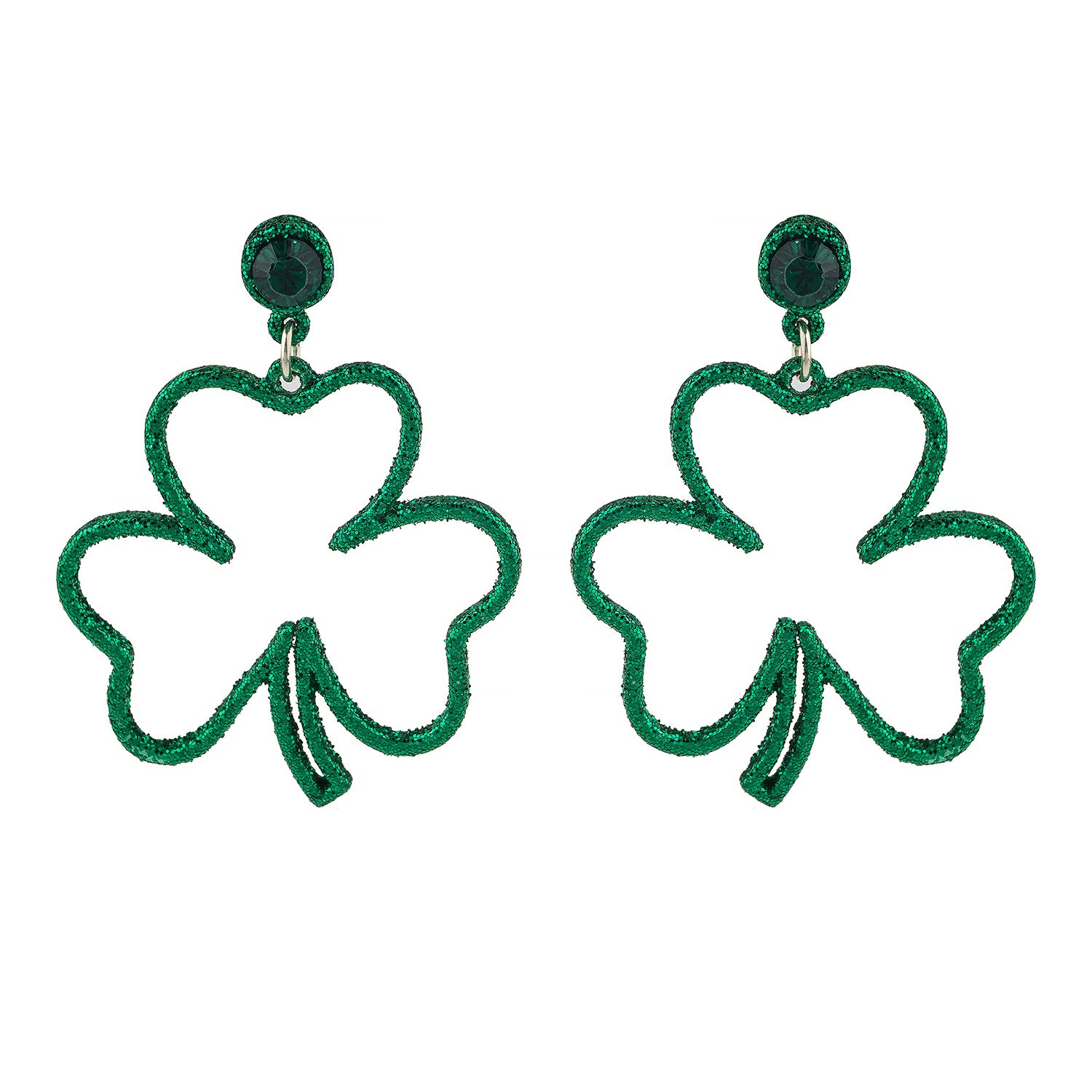 Lux Accessories Glittery Grainy Green Colored Clover Silvertone Lock Dangle Earrings