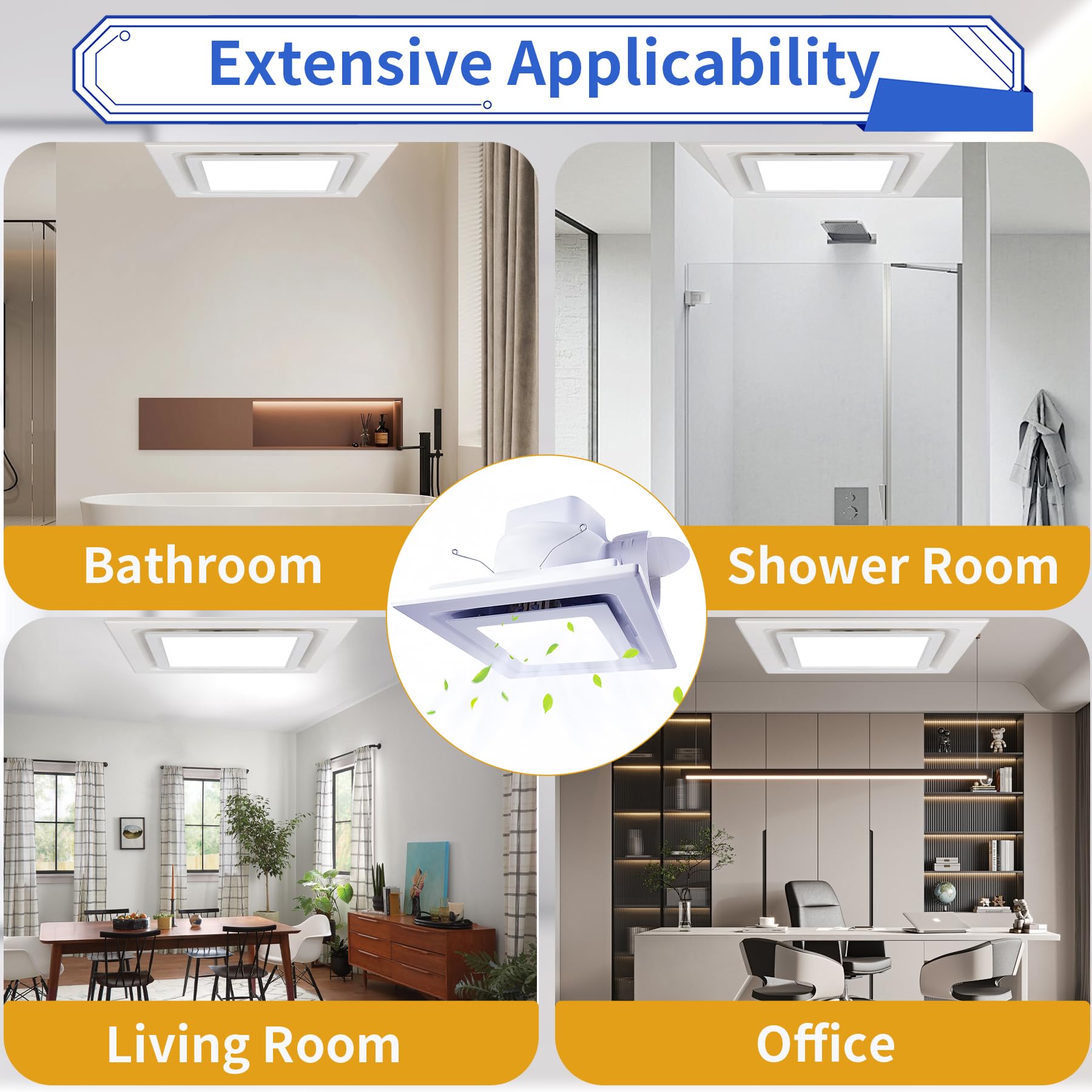 Yopmb Bathroom Exhaust Fan with LED Light ,Square Ceiling Mount Quiet Exhaust Fan for Shower/Bathroom/Office/Home/Restroom,1.0Sone 110 CFM 110V 4" Duct, White