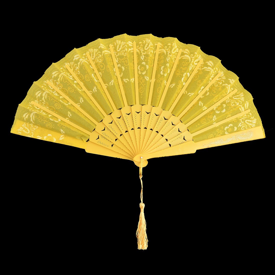 Qtqgoitem Women Flower Pattern Chinese Style Handheld Summer Cooling Folding Fan Yellow (model: 2a1 08c de0 18e c1e)