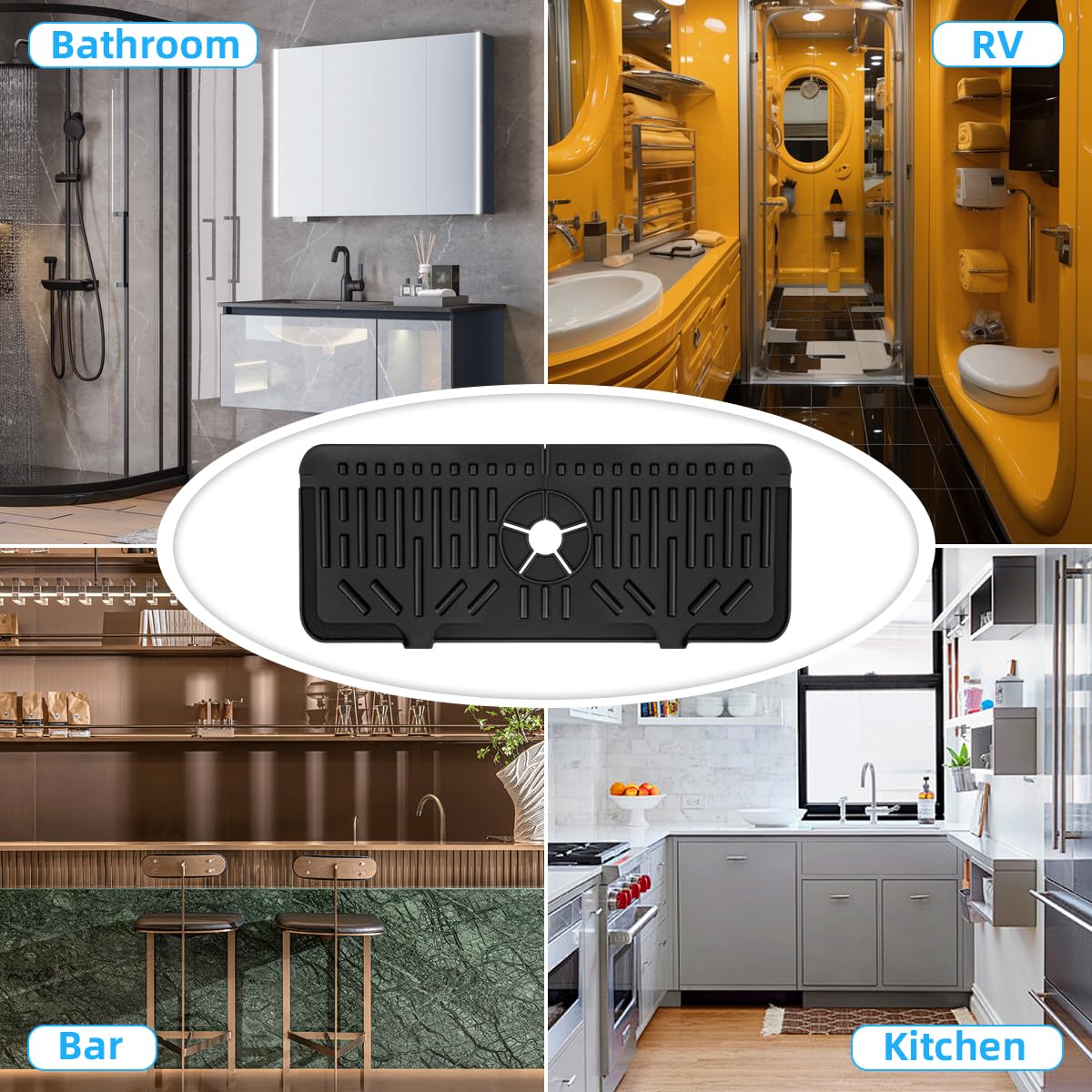 SXhyf Kitchen Sink Splash Guard, Sink Protectors for Kitchen Sink, Faucet Mat for Kitchen Sink, Faucet Drain Pad, Kitchen Gadgets for Kitchen, Rv and Bathroom, 14β x 5.7β(Black)