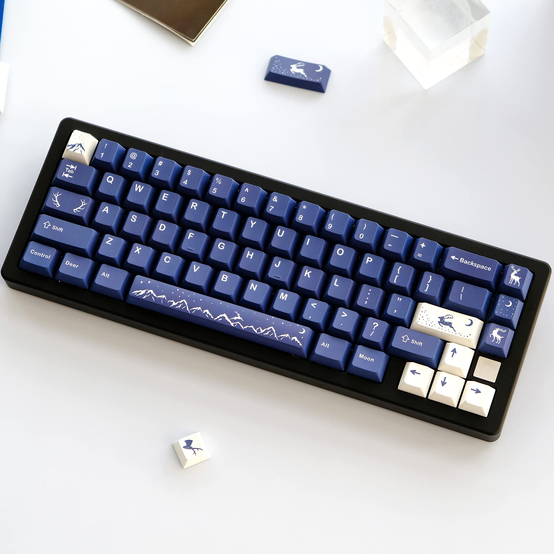 UniCusMech 137 Keys Cherry Profile PBT Dye Sublimation keycap Set for 61/84/104/108 Keys US ANSI Layout Mechanical Gaming Keyboard for Gateron Kailh Cherry MX Switches(Moon Stag)