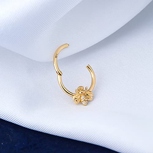OUFER Gold Nose Rings Hoop Bee Septum Piercing Jewelry 14K Solid Gold Daith Earrings Hinged Segment Ring Helix Tragus Conch Cartilage Earrings