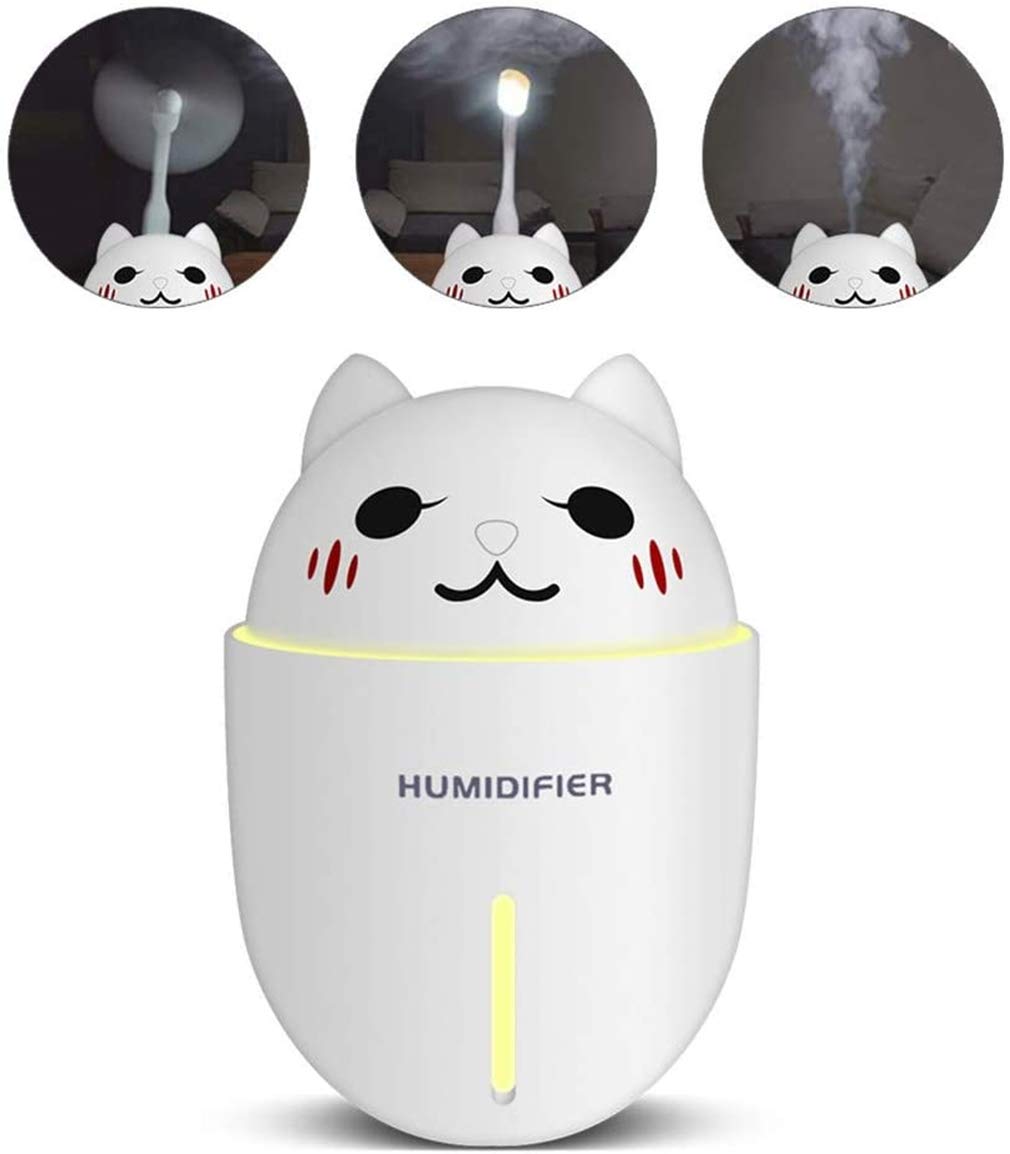 Mini USB Humidifier, Small Humidifier, Mist Humidifier, 3-in-1 Air Purifier Aroma Essential Oil Diffuser Air Freshener with Filter, Fan and Night Light Function Whisper Quiet Operation Automatic