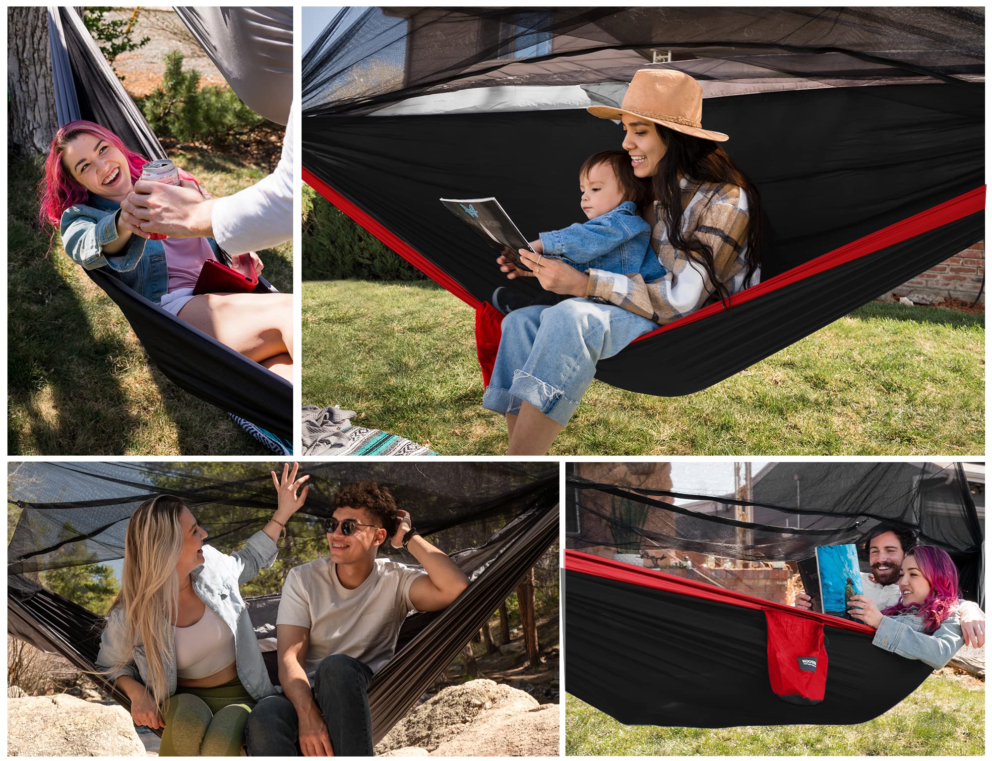 Kootek Camping Hammock with Net Double & Single Portable Hammocks Parachute Lightweight Nylon with Tree Straps for Outdoor Adventures Backpacking Trips
