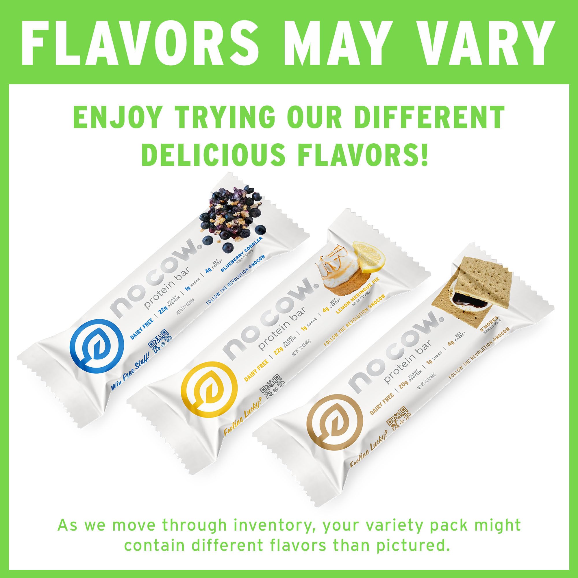 No Cow High Protein Bars, Top Flavors Pack, 20g Plus Plant Based Vegan, Keto Friendly, Low Sugar, Low Carb, Low Calorie, Gluten Free, Dairy Free, Non GMO, Kosher, 12 Pack