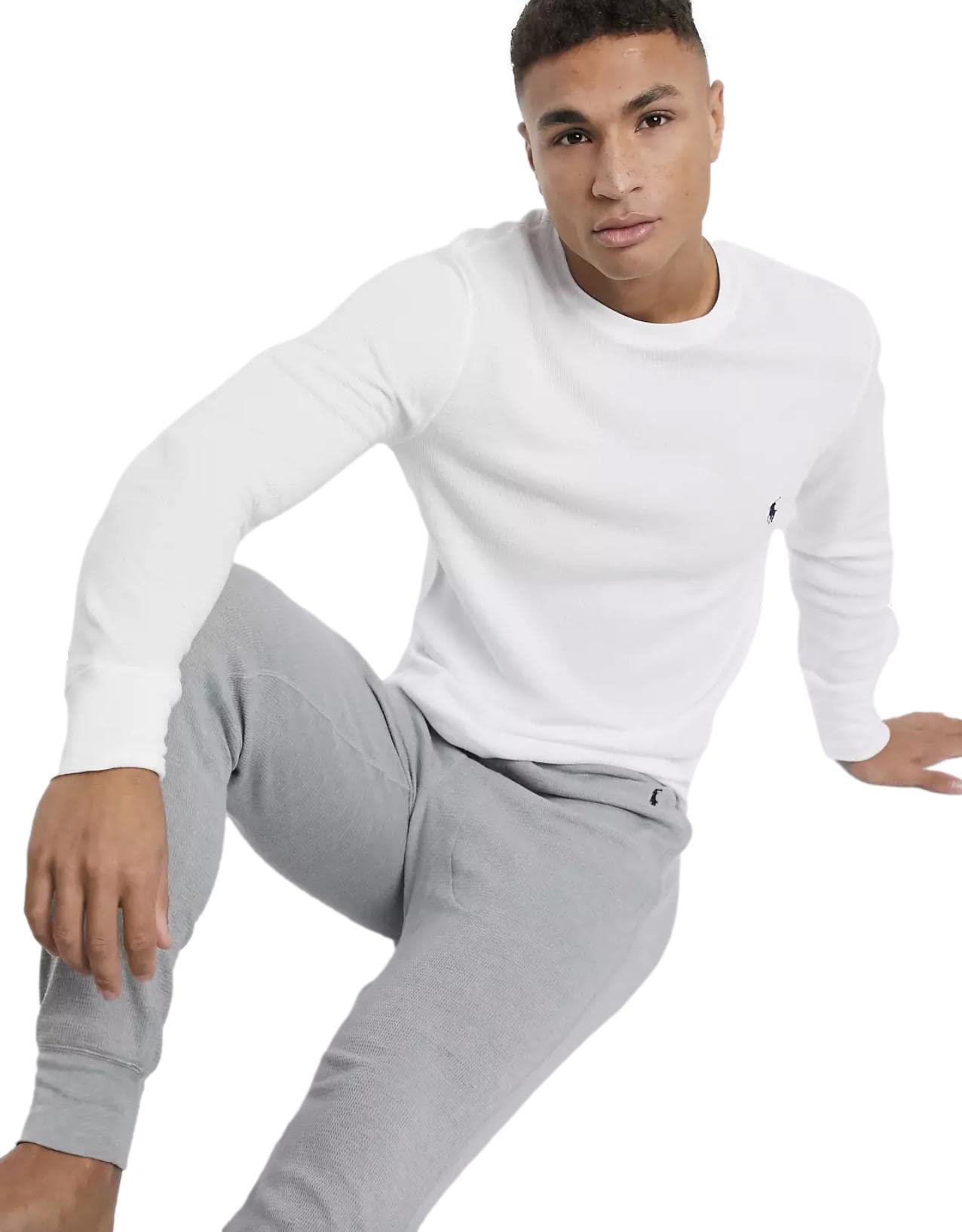 Polo Ralph Lauren Mens Long Sleeve Waffle Knit Crewneck, M, White