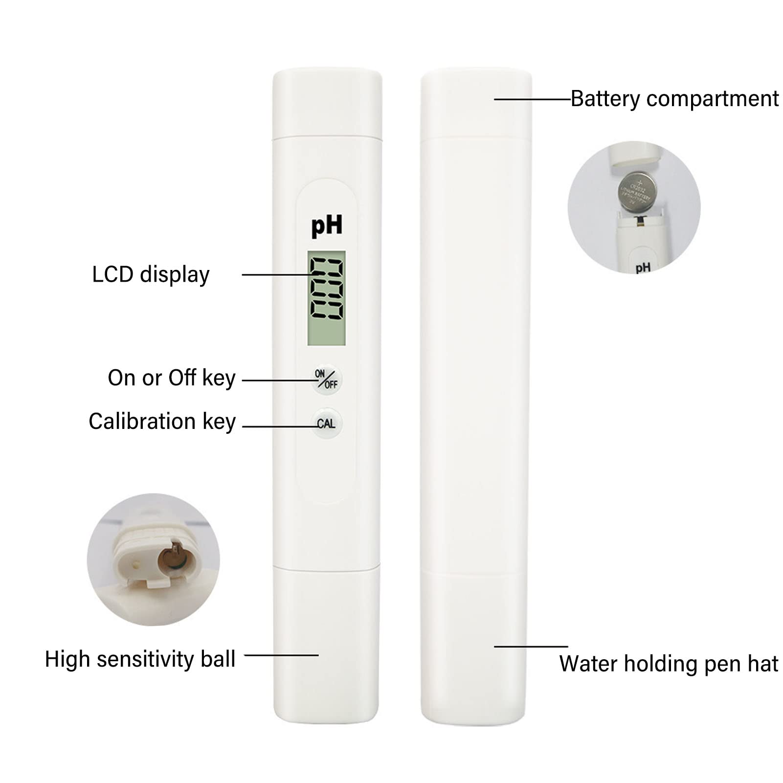 PH Meter, Sensitive Water PH Tester ABS High Accuracy Lightweight for Aquaculture
