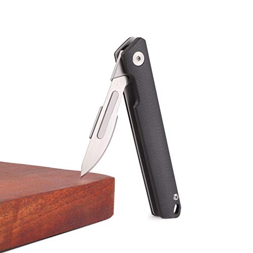 Samior S13 Small Slim Flipper Scalpel Folding Pocket Knife with 10pcs #24 and 10pcs #60 Replaceable Blade, G10 Handle with Liner Lock Pocket Clip, Utility EDC Keychain Knives, 1.2oz