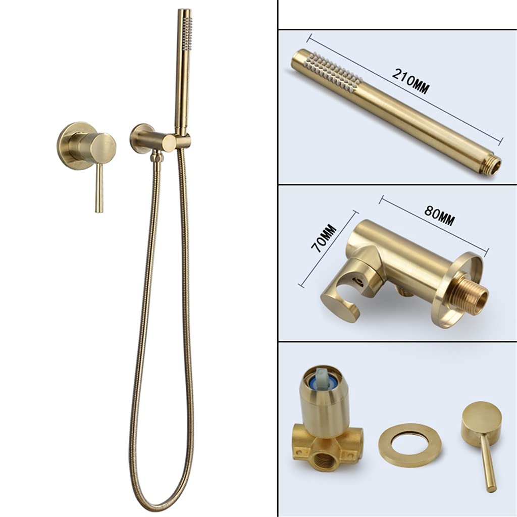 LIUJUN Brass Round Handheld Shower Head Brushed Gold Finish Shower Set Adjustable Wall Holder Handheld Water Saving Bath Shower Kit