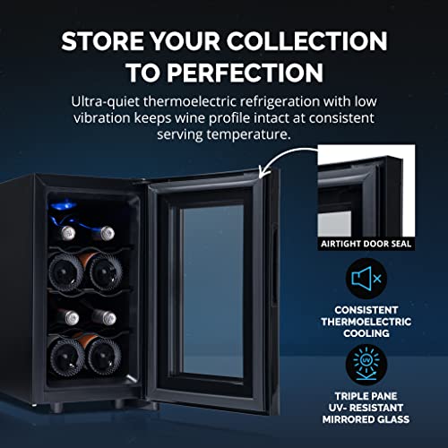 NewAir Shadow-T Series Wine Cooler Refrigerator | 8 Bottle | Countertop Mirrored Compact Wine Cellar with Triple-Layer Tempered Glass Door | Vibration-Free & Ultra-Quiet Thermoelectric Cooling
