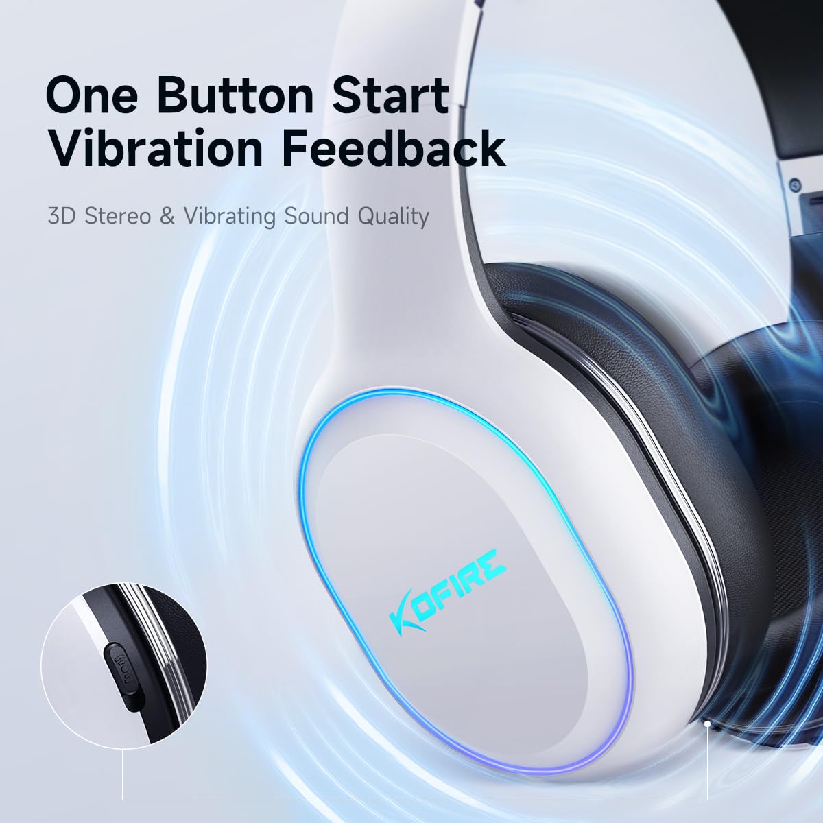 KOFIRE Wireless Gaming Headset for PlayStation 5, 3D Stereo Sound, Bass Feedback, 2.4GHz/Bluetooth, Detachable Mic, Ultra-Low Latency,White Headphones for PS5, PS4, PC