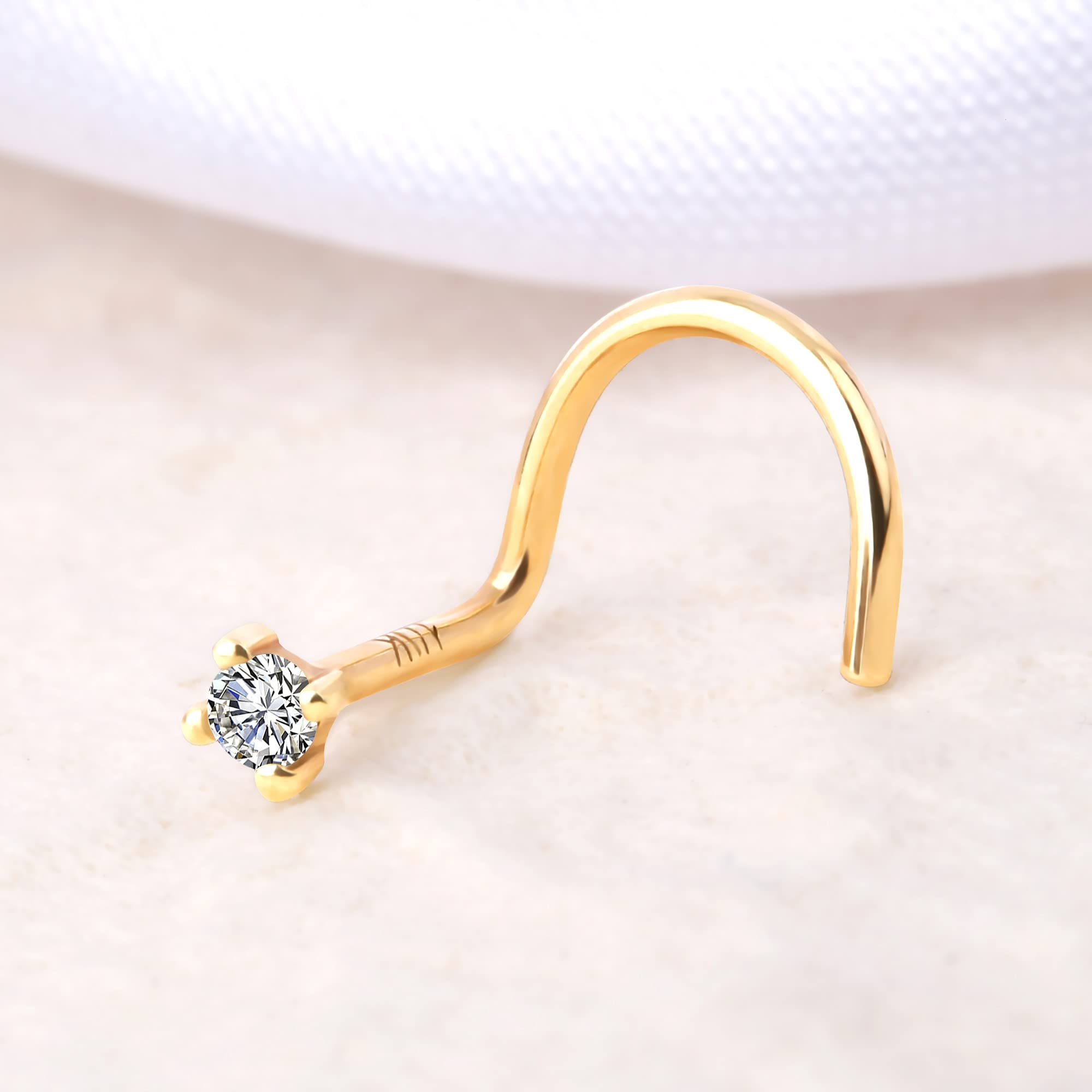 OUFER Nose Rings 20G Nose Piercings 14K Solid Gold L-Shaped Nose Stud Screw Nose Bone Nose Screw Nose Piercing Jewelry
