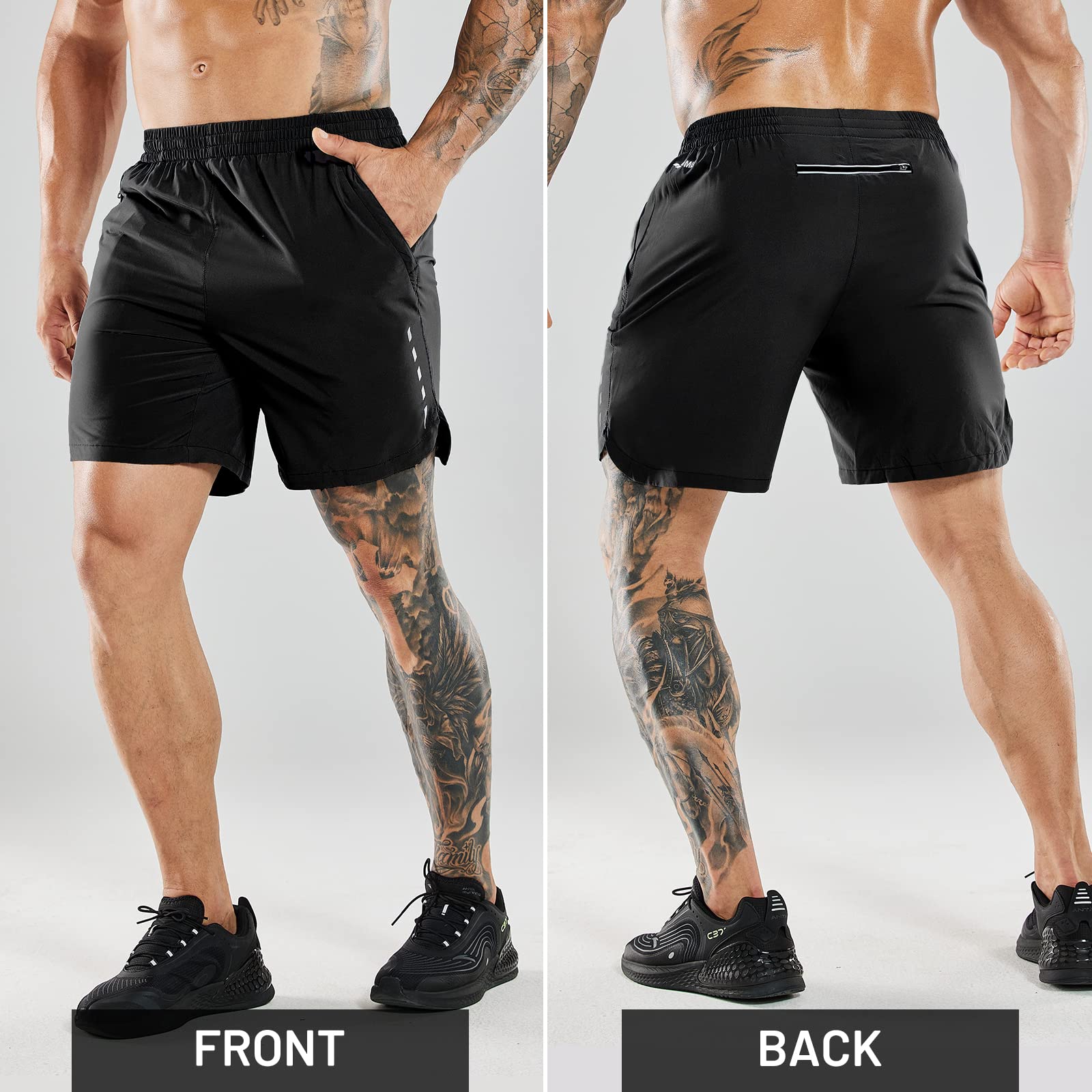 MIER Men's Lightweight Running Shorts Quick Dry Gym Sports Shorts with Zipper Pockets,Black,M