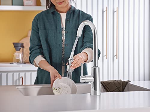 Moen 7402EW Riley Single Handle Chrome High Arc Pull Down Kitchen Faucet with Motionsense Wave, Power Clean Spray Technology, and Reflex System, Sensor, Modern, Aa Batteries