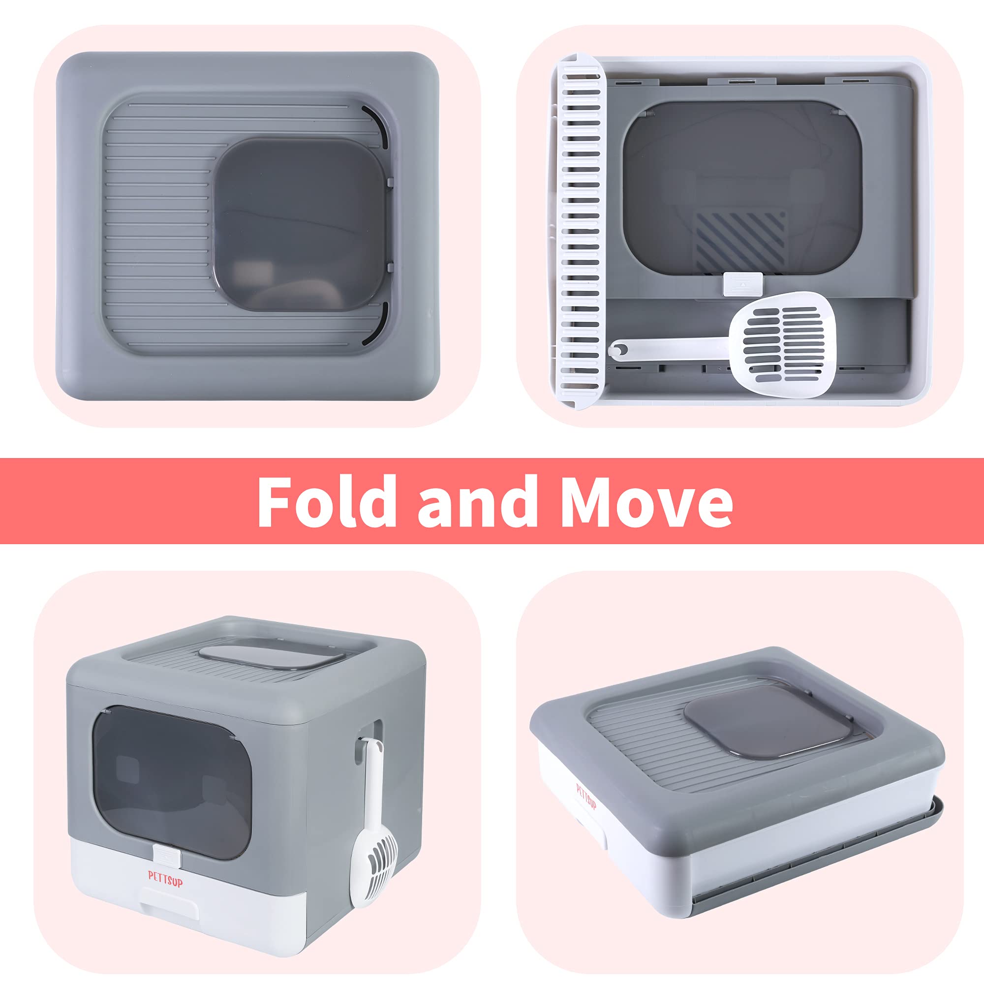 Pettsup Cute Cat Litter Box (Cube Robot), with Front and Top Entry Door, Enclosed Kitty Litter Box with Lid, Modern Litter Box Furniture for Indoor Cats (Grey)