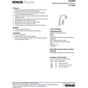 KOHLER 10430-BN Forte 3-Hole Remote Valve Kitchen Sink with 9" spout and Matching Finish sidespray, Vibrant Brushed Nickel