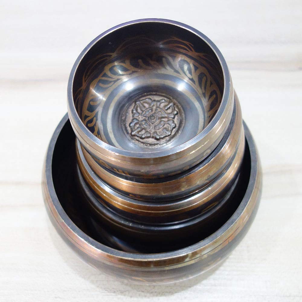 TJLSS 7 Different Sizes Nepal Black Brass Singing Bowl Sacred Dharma Rituals Tibetan Bowl for Meditation Yoga (Size : 125MM)