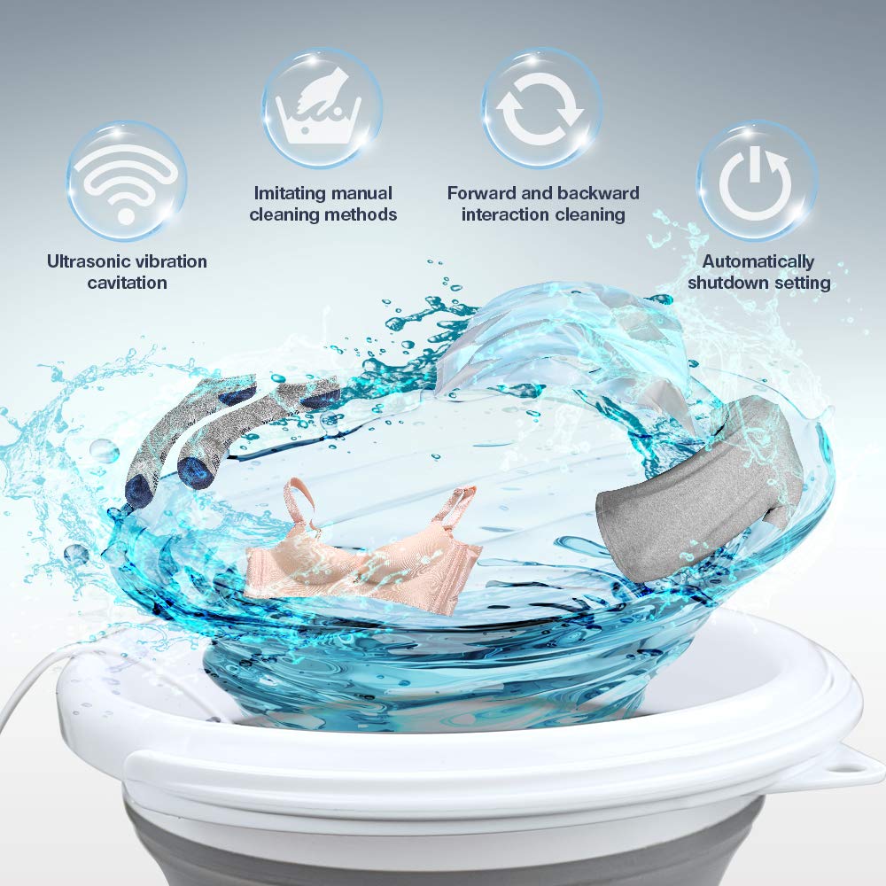 Mini Washing Machine, Ultrasonic Turbine Washer, Foldable Laundry Tub With USB Powered, Portable Compact Personal Baby Clothes Washer for Home Travel Apartments Dorms Socks Underwear Bra