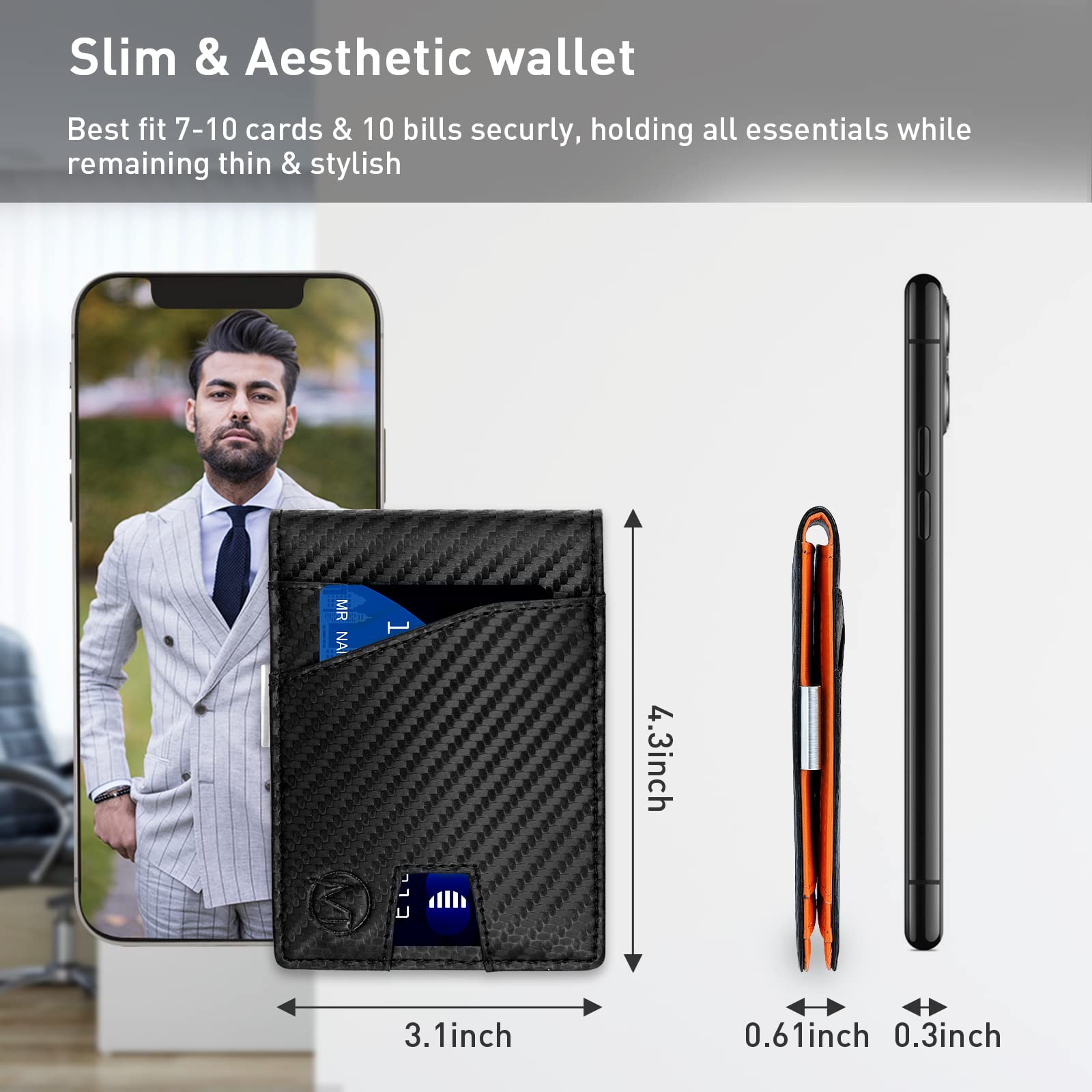 Maitron Wallet for Men, Slim RFID Money Clip Wallet, Bifold Minimalist Wallet with ID Window & 12 Card Slots