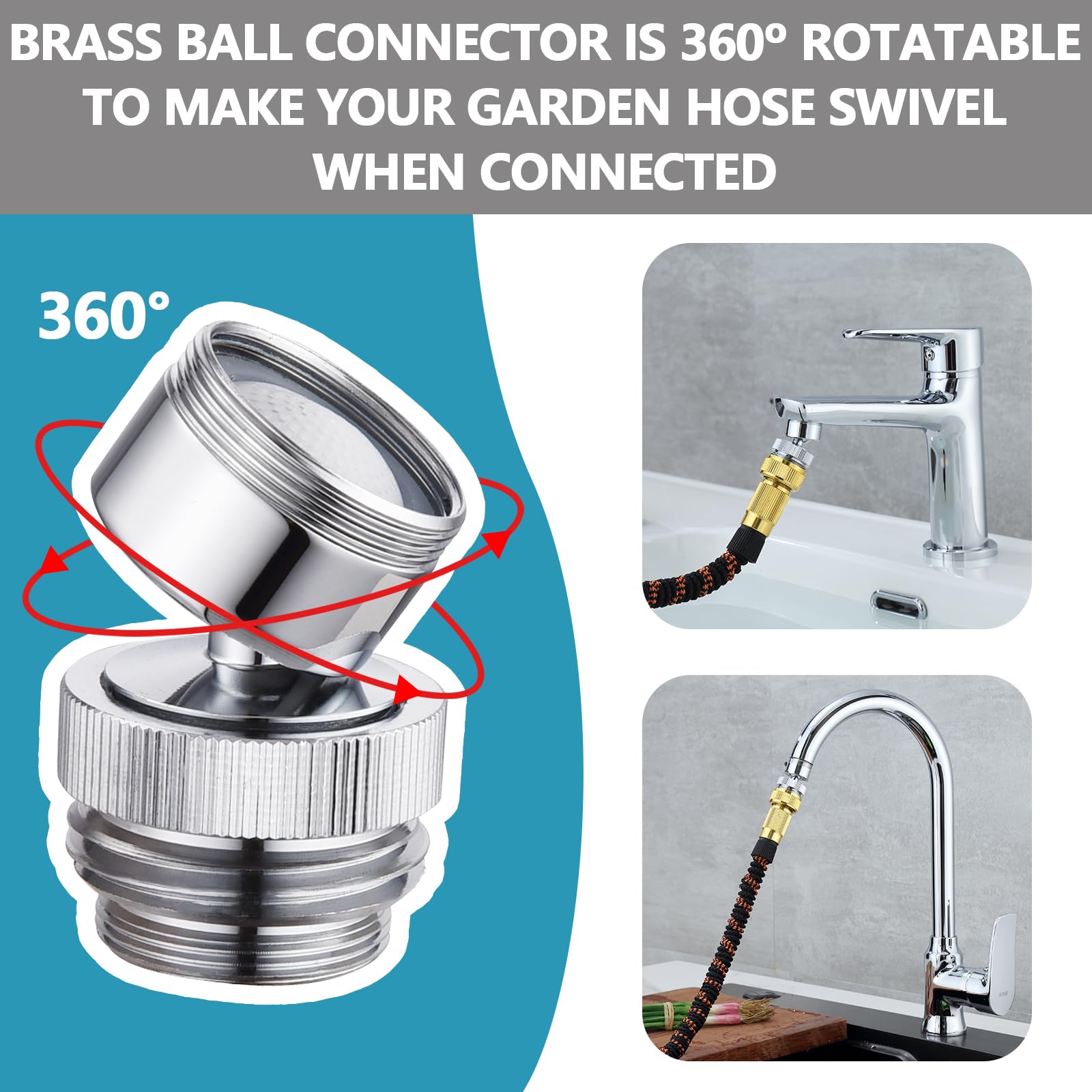 YRDL Faucet Adapter with Dual-function Aerator Kit, Sink Faucet to Garden Hose Adapter,Multi-Thread Sink Faucet Adapter for Kitchen and Bathroom,Sink to Hose Adapter,3/4" GHT Thread Chrome.