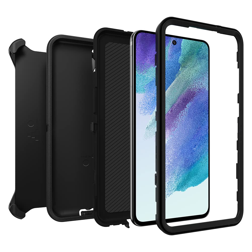 OtterBox Galaxy S21 FE 5G (Only) Defender Series Case - BLACK, rugged & durable, with port protection, includes holster clip kickstand