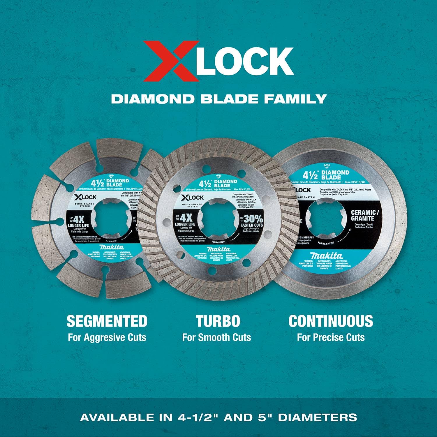 Makita E-07200 X-LOCK 4-1/2" Segmented Diamond Blade for Masonry Cutting, 2/pk