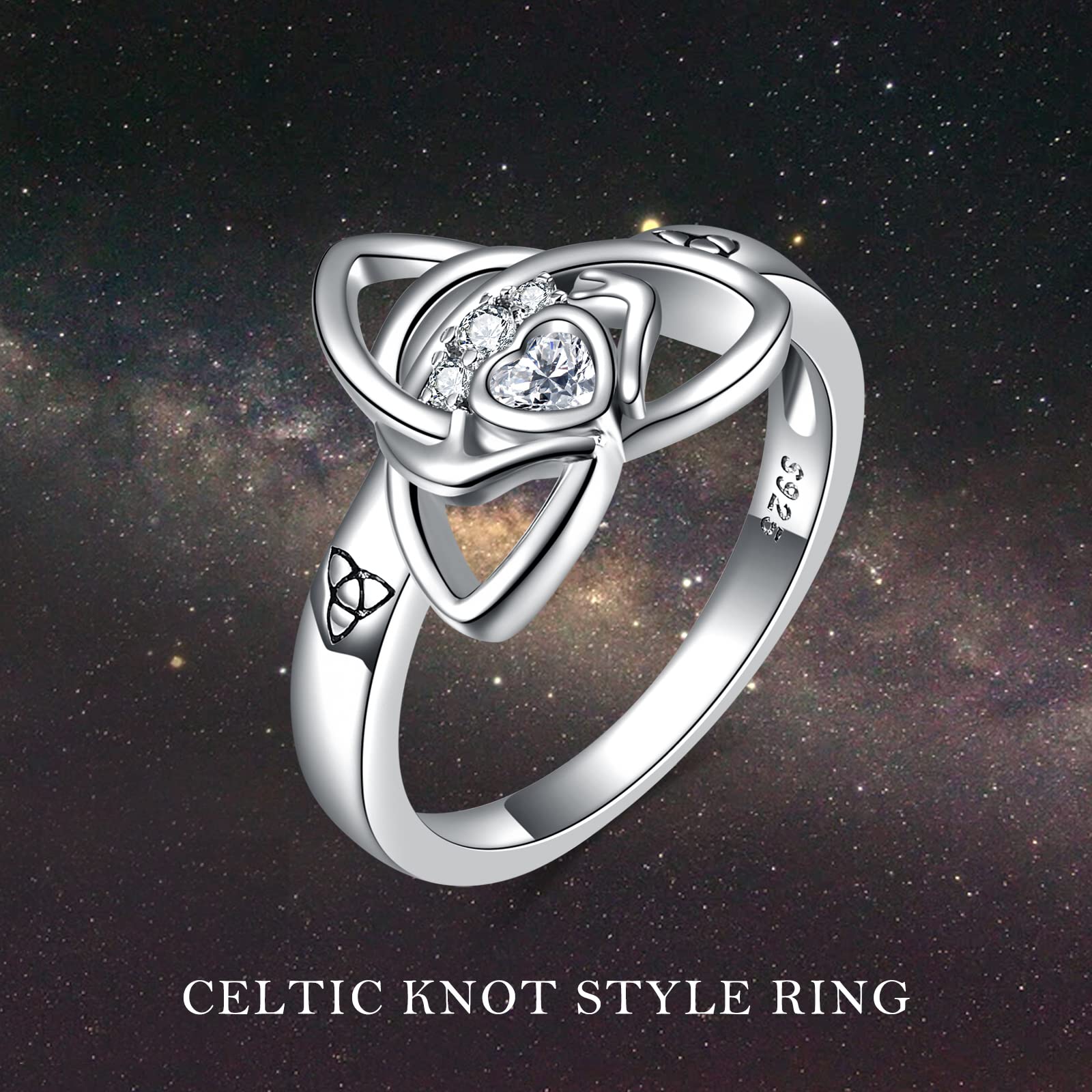 POTOPYY Celtic Trinity Knot Band Ring Sterling Silver S925 Simple Rings Jewelry for Women, Size 7