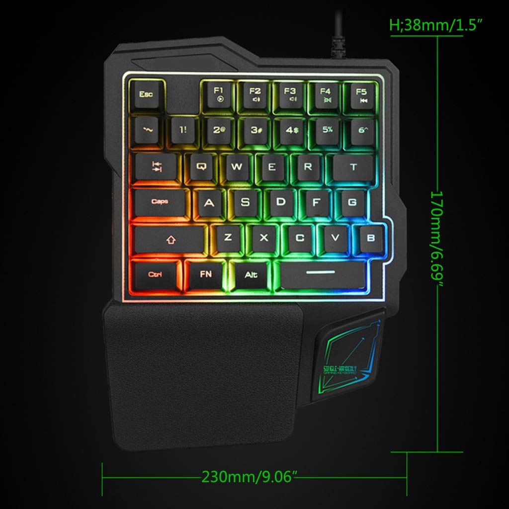 unband K103 Gaming Keyboard One-Handed Mechanical Feeling Keyboard for Laptop Computer Portable Gamer Keyboard Compatible for PUBG Phone