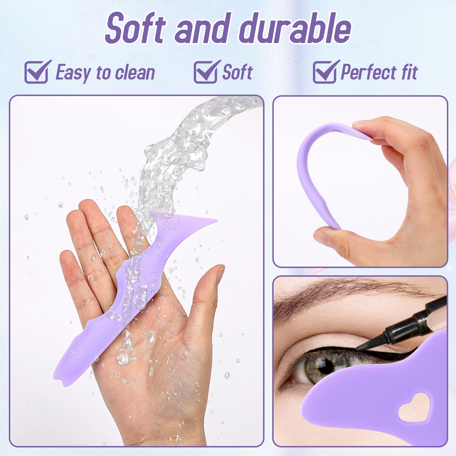 Mozeat Lens All In One Eyeliner Tool Kit,4Pcs Silicone Eyeliner Stencils Winged Tip Eyeliner Aid Reusable Eyeliner Guide Tool Eyeshadow Applicators Eyeliner Guide Tool Multifunction Eye Makeup Tool