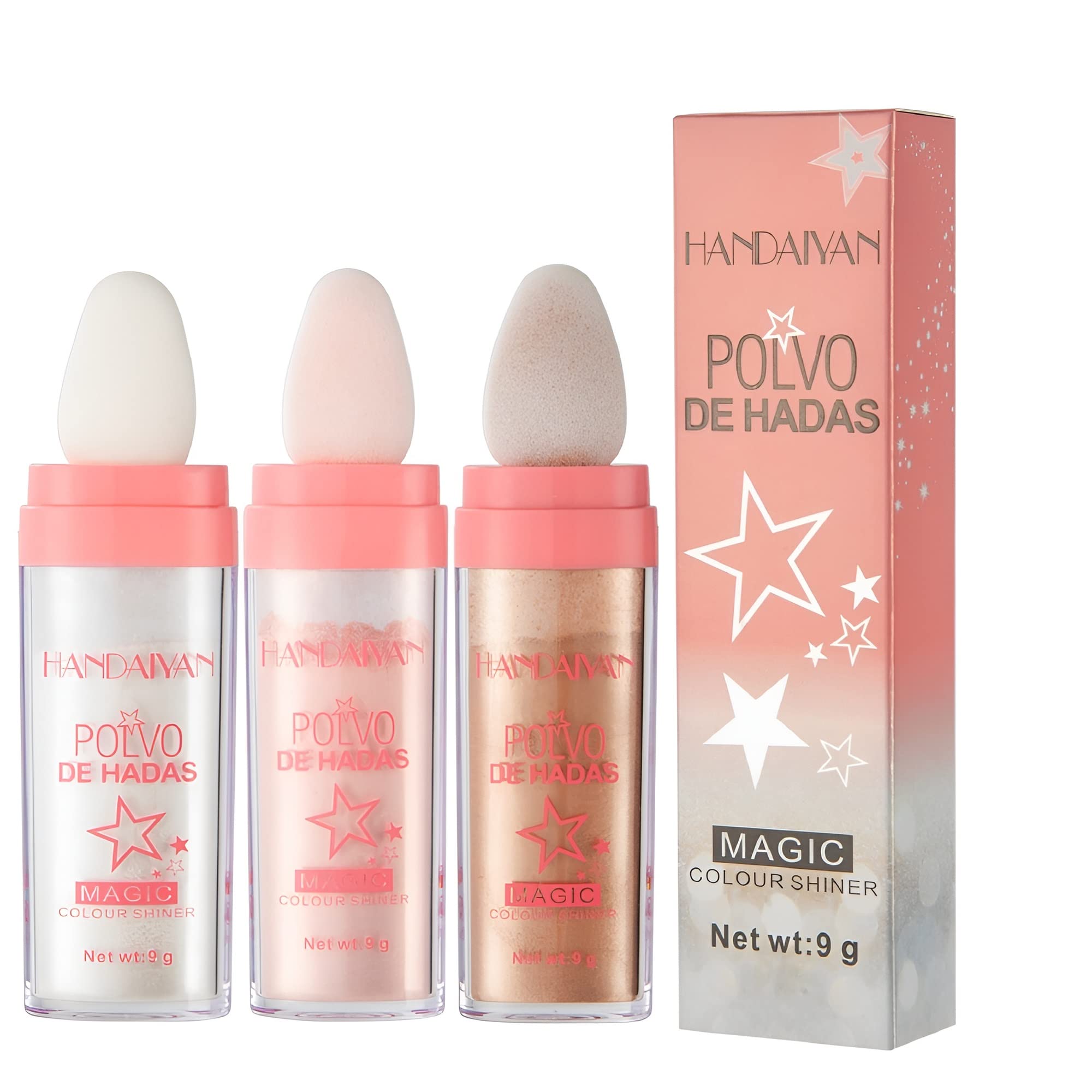 MULPG Polvo De Hadas Body Glitter Highlighter Makeup,Face High Gloss Sparkle Loose Highlight Powder,Sparkle Patting Powder for Hair Face Eyes Lip and Body (3PACK)