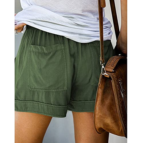 Shorts for Women Plus Size Loose Comfy Drawstring Short Pants Casual Elastic Waist Pocketed Summer Beach Workout Shorts Army Green