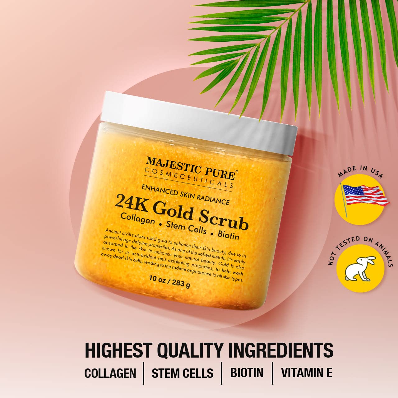 MAJESTIC PURE 24k Gold Scrub with Collagen and Biotin | Exfoliating Body Scrub for Skin Care, Stretch Marks, Acne, Cellulite | Body Scrub Exfoliator |10 oz