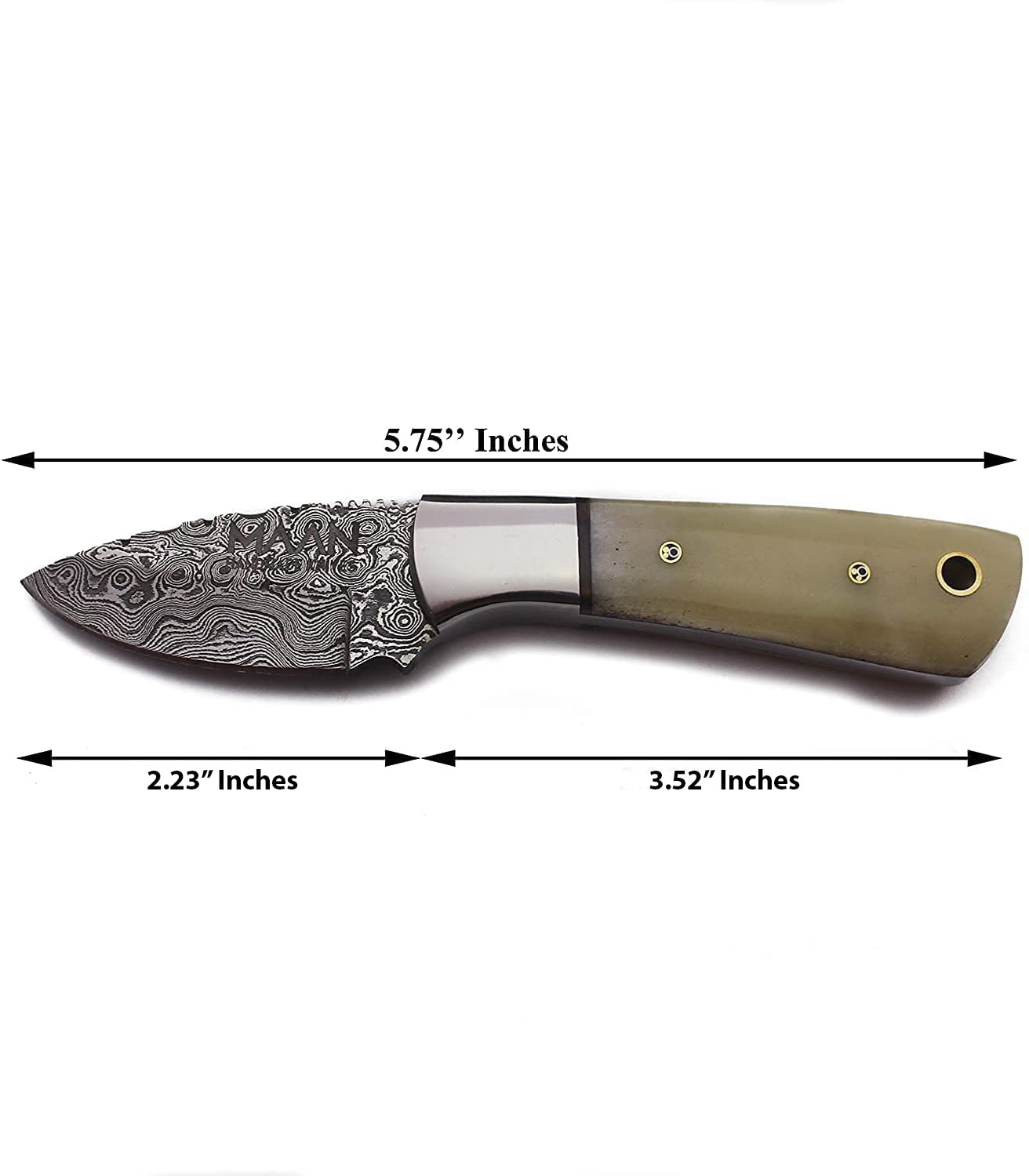 MAAN Handmade Damascus Fixed Blade Knife - Bone Handle for Survival, Tactical, Camping - Damascus Steel Hunting Knife with Leather Sheath - MNK101