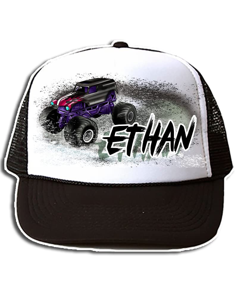 Mythic Airbrush Digitally Airbrush Painted Personalized Custom Monster Truck Snapback Trucker Hats White, 1-5 1/4