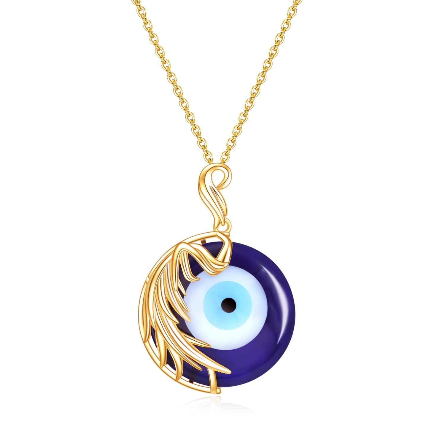 OLARCU Evil Eye Necklace, 14K Gold Angel Wing and Third Eye Ojo Pendant Necklace for Women Men