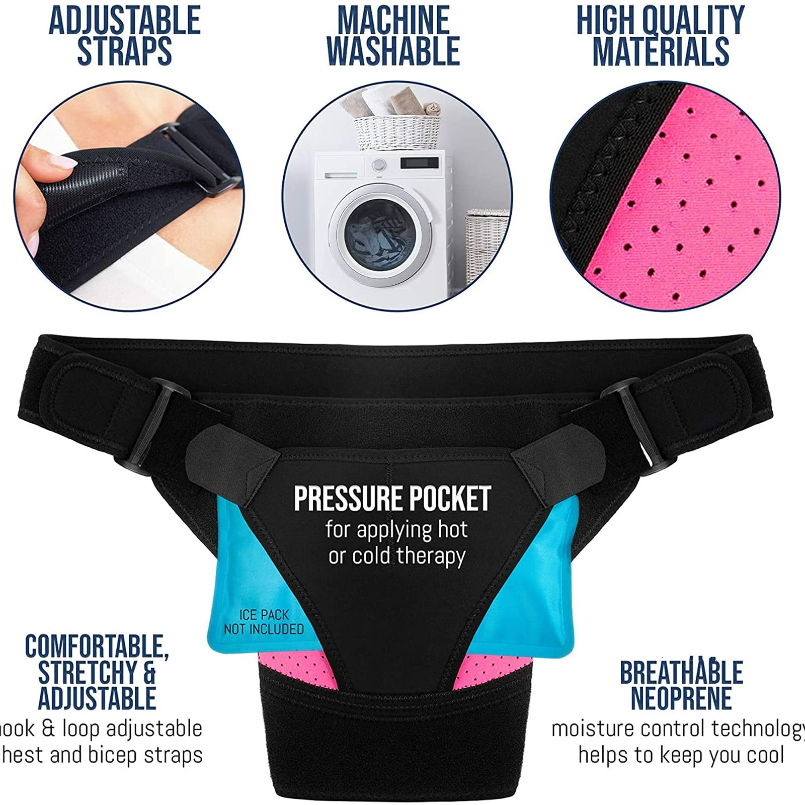 Lzour Shoulder Support Brace for Men and Women - Adjustable Wrap Compression and Stability for Chronic Pain and Aches in Injuries Such As Torn Rotator Cuff, Dislocated AC Joint (M - XL),Pink,L/XL