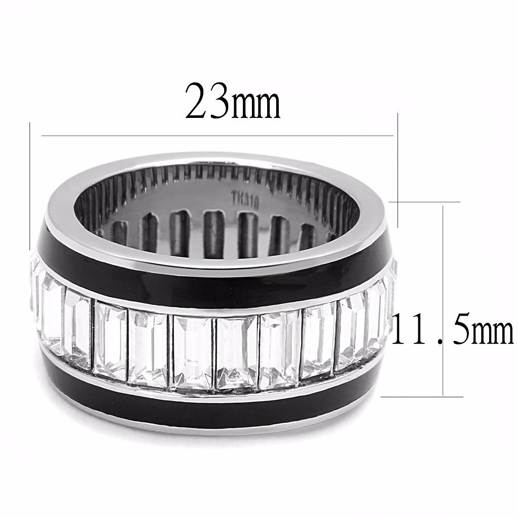 Lanyjewelry Clear Baguette Cut CZ All Around Ring in Stainless Steel Eternity Wide Band - Size 8