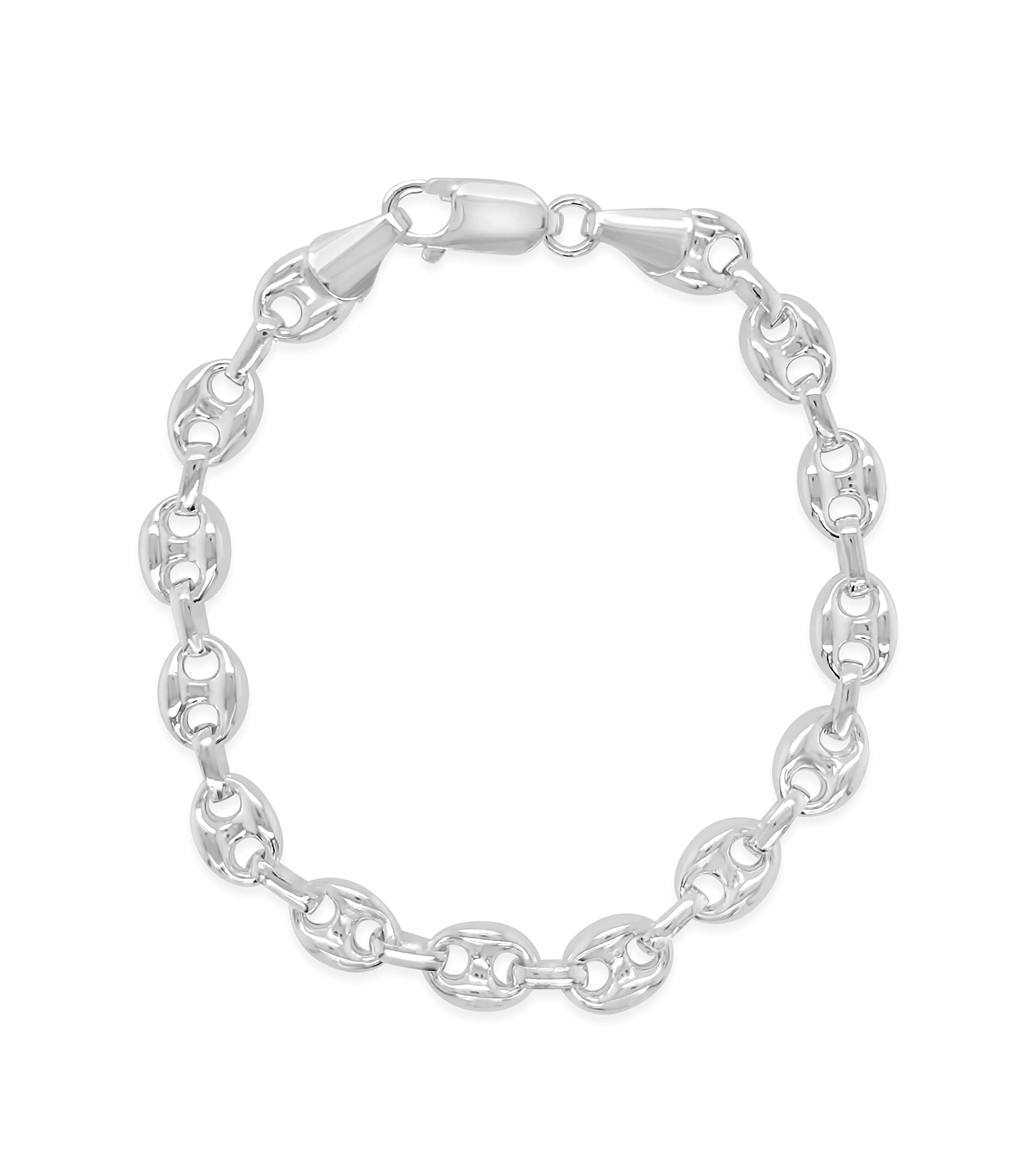 Olive & Chain 925 Sterling Silver Puffed Mariner Link Chain Bracelet, Hypoallergenic, Lobster Clasp Closure, Unisex Men’s Women’s