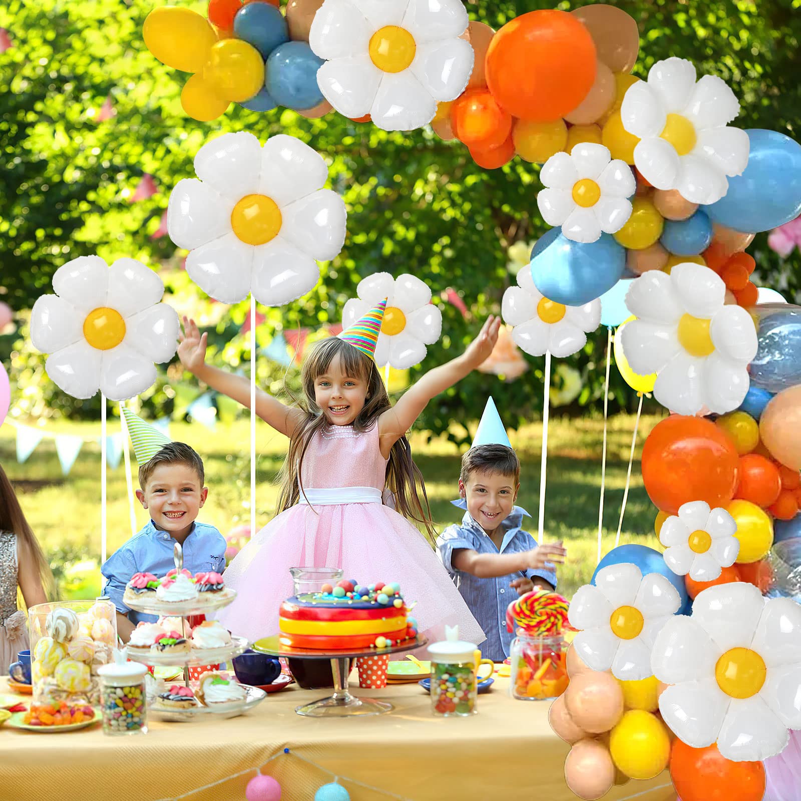 NOVWANG Daisy Balloons, 18pcs White Daisy Flower Balloons Party Decorations for Birthday Wedding Baby Shower Party Decorations Supplies(Huge Balloon X 3, Medium X 5, Small X 10)