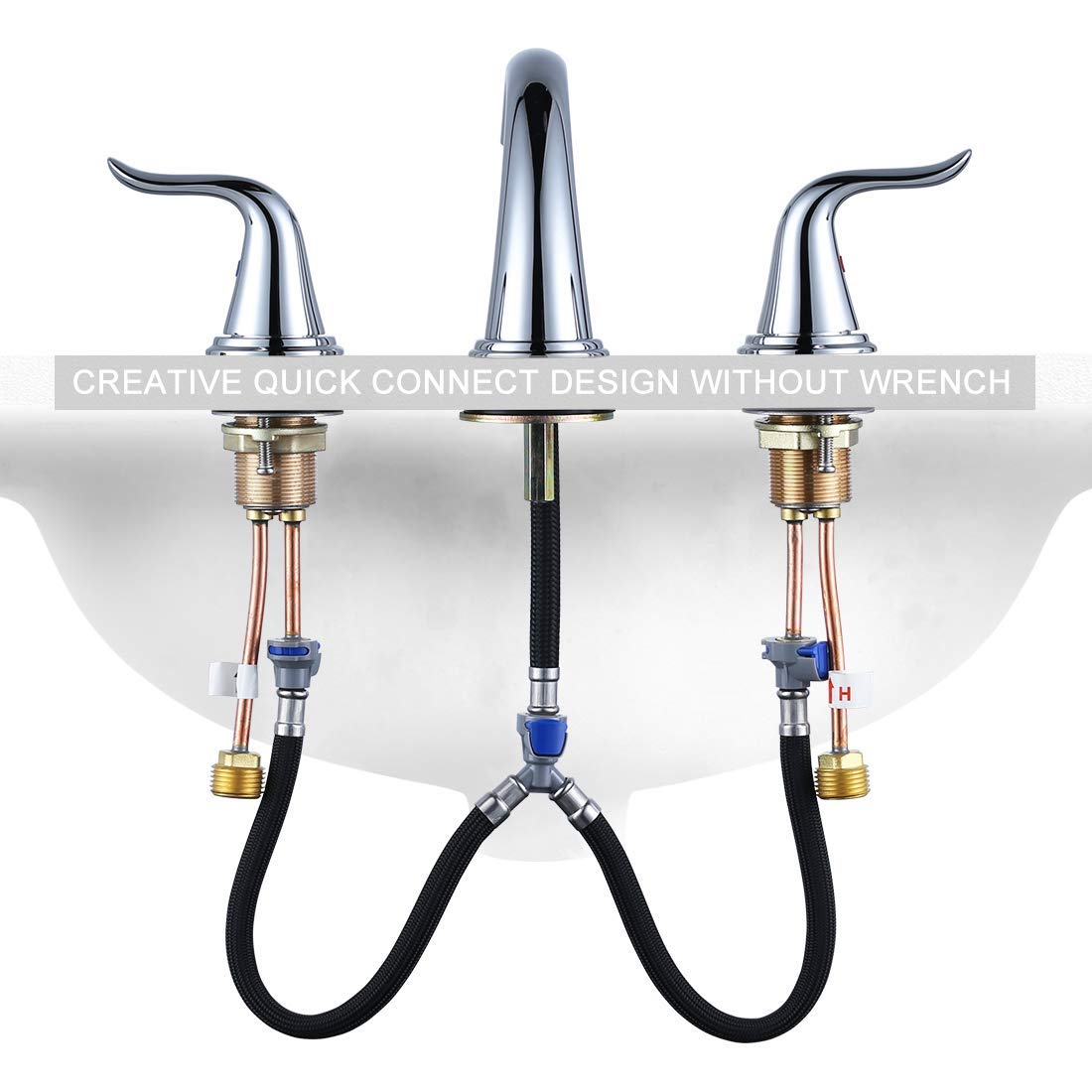 WOWOW 3 Hole Widespread Bathroom Faucet Chrome Bathroom Sink Faucets 2 Handle Bath Faucet 8 inch and 4 Hole Kitchen Faucet with Sprayer, 8 Inch Centerset Brass Bridge Kitchen Faucet