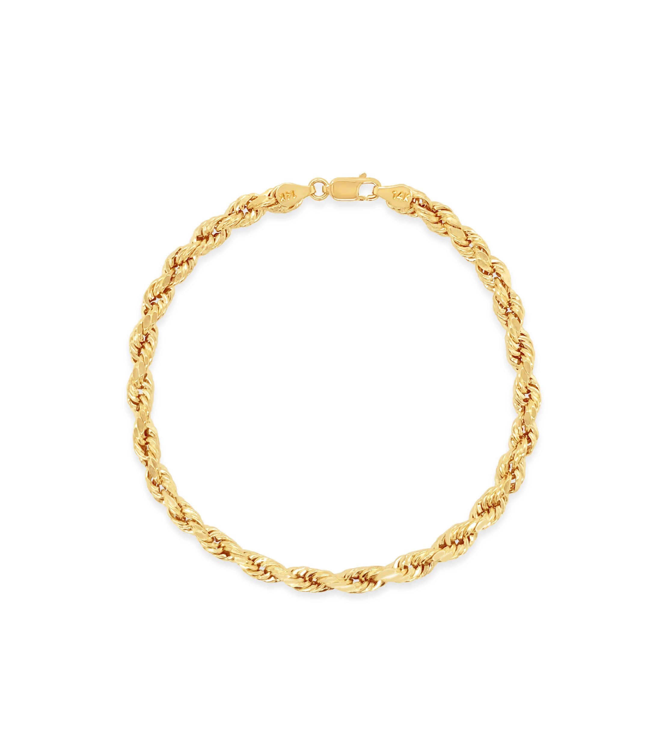 Olive & Chain 14k Solid Gold Rope Chain Bracelet for Men/Women, Diamond Cut, Yellow Gold, Hypoallergenic, Lobster Clasp Closure