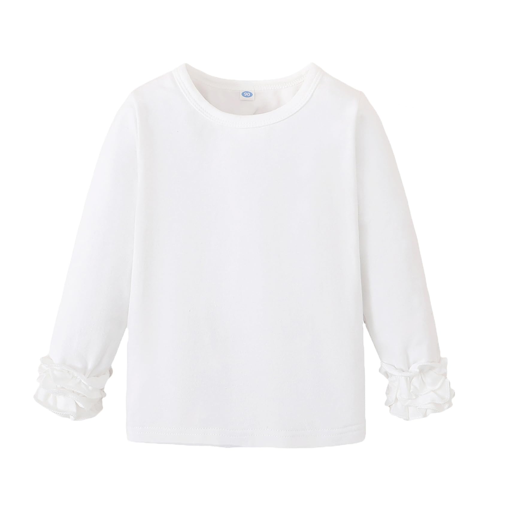 Toddler Baby Girls Ruffle Long Sleeve T-Shirts Kids Layering Tee Shirt Solid Color Basic Plain Tops (3-4 Years, WH68)