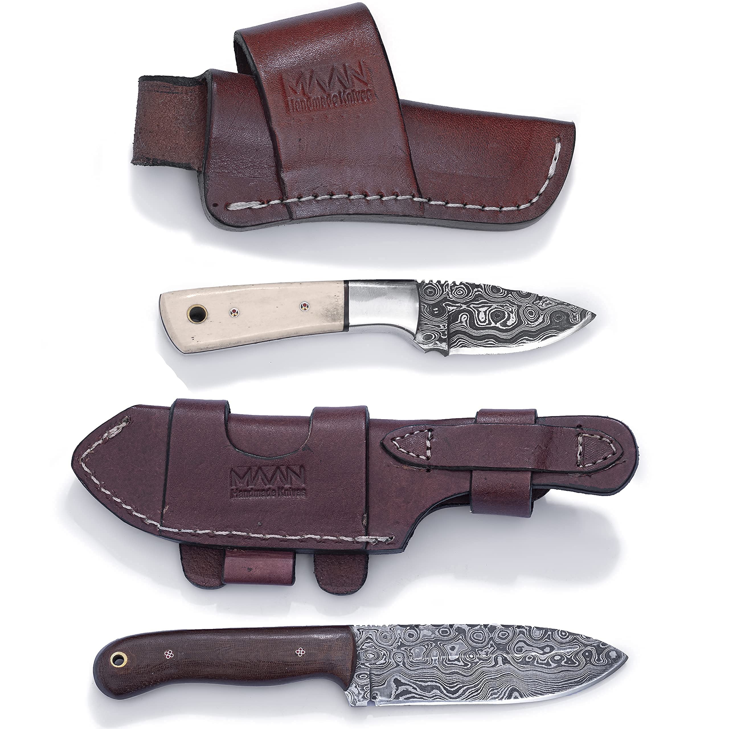 MAAN Handmade Damascus Fixed Blade Knife with Micarta & Bone Handle - Survival, Tactical and Camping - Damascus Steel Knife - Damascus Hunting Knife with Right Hand Cross Draw Leather Sheath
