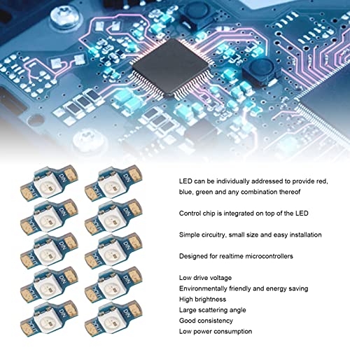 WS2812 LED Module, WS2812 RGB LED Module 5V Low Drive Voltage High Brightness 10Pcs Large Scattering Angle for Microcontroller