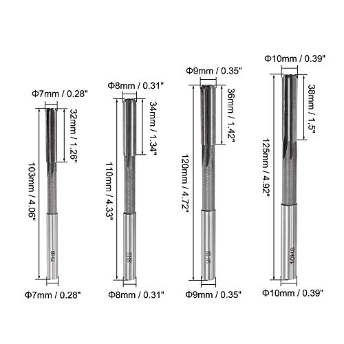 uxcell Chucking Reamer Set Lathe Machine Reamer Straight Flute Milling Cutter High Speed Steel H8 Tolerance (2mm 3mm 4mm 5mm 6mm 7mm 8mm 9mm 10mm) 9pcs