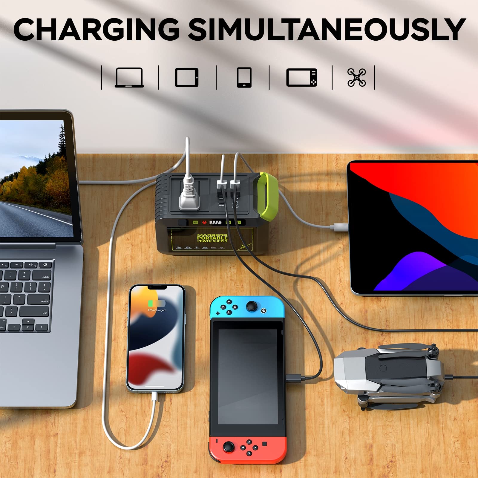 MARBERO Portable Power Station with Solar Panel Kit Solar Generator Included 110V Laptop Charger for Outdoor Home Camping Emergency RV