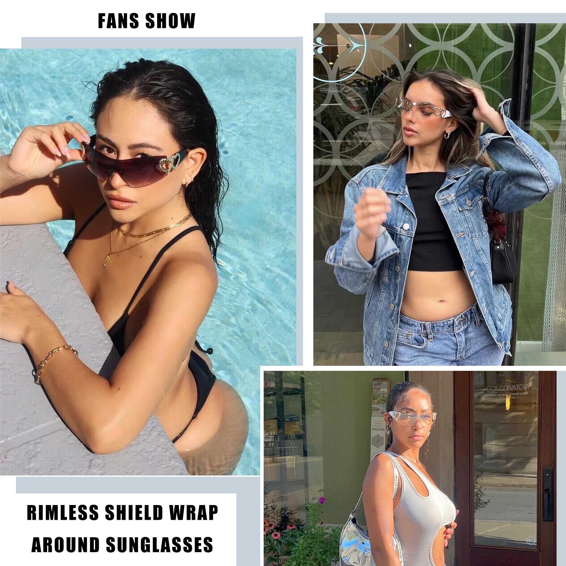 Pro Acme Wrap Around Rimless Sunglasses for Women Men Oversized Fashion Futuristic Sun Glasses Flat Top Shield 2000S Trendy (White Frame|Silver Lens)