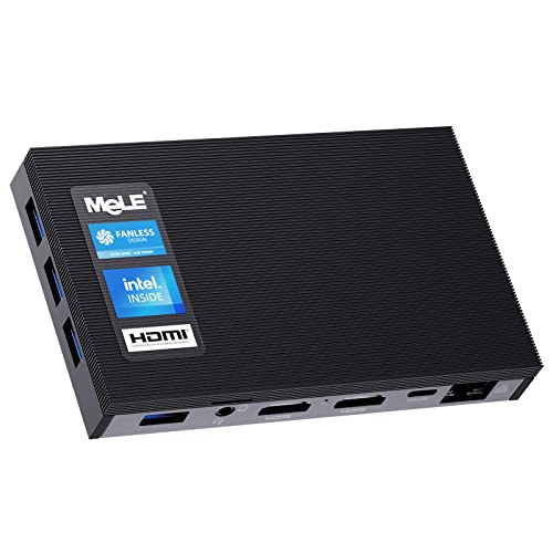 MeLE Quieter2D Fanless Mini PC Windows 11 Home Celeron N4000 4GB RAM 128GB Support Windows 10 11 Linux Ubuntu Dual 4K HDMI Display Portable Small Desktop Computer for IoT Business Home Office