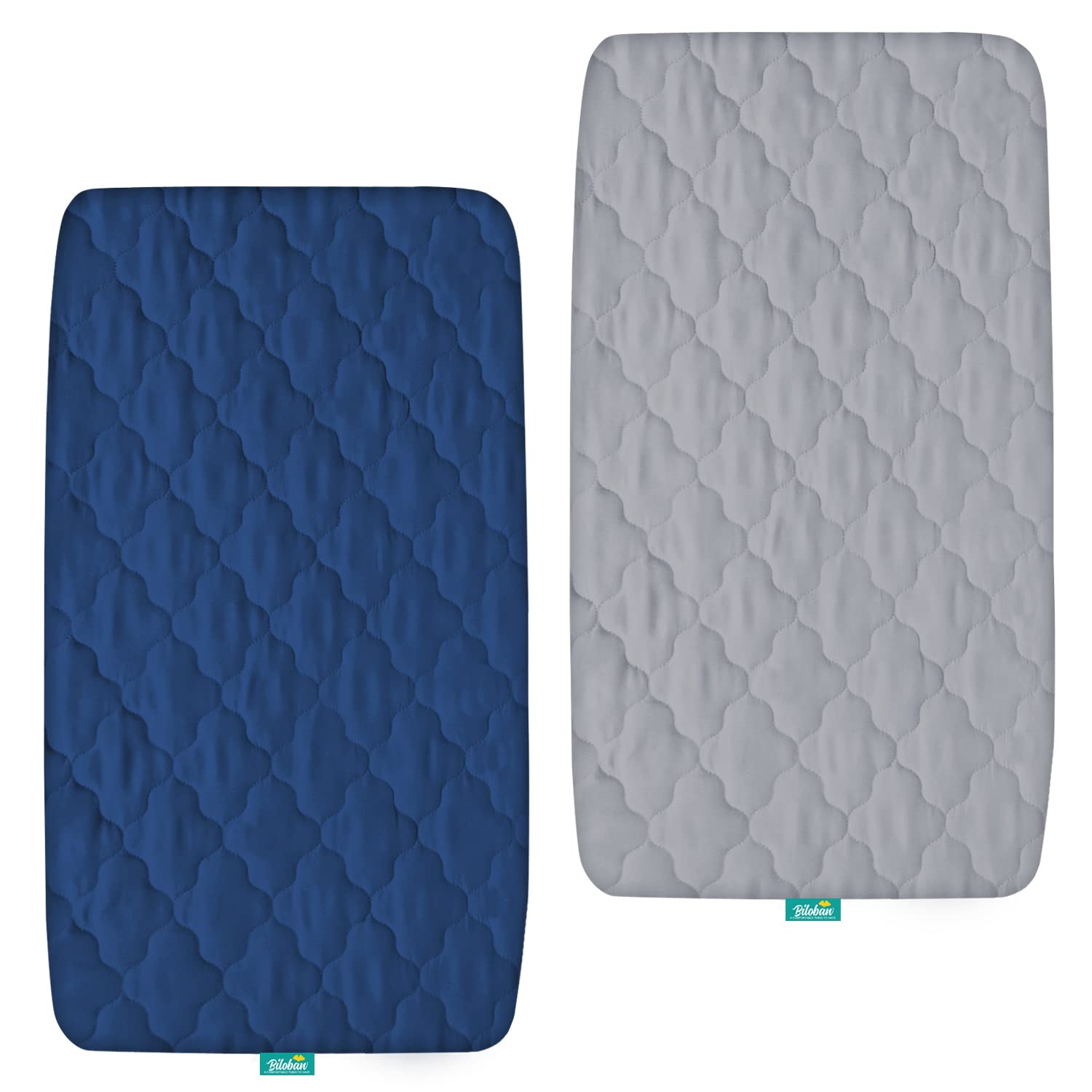 Waterproof Bassinet Mattress Pad Cover, 2 Pack, Fits for All Mainstream Bassinet & Satin Bassinet Sheets Fit for Rectangle, Hourglass, Oval Bassinet Mattress, Grey & Navy Blue, 2 Pack