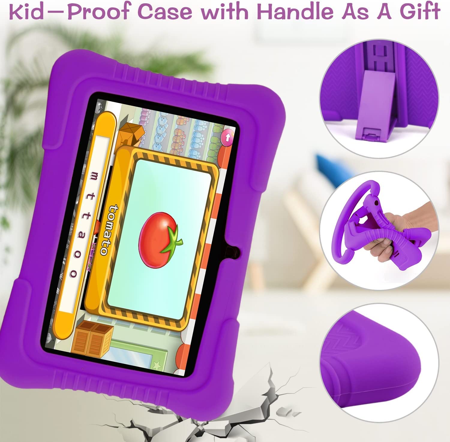 Veidoo Kids Tablet, 7 inch Android Tablet PC, 1GB RAM 16GB ROM, Safety Eye Protection Screen, WiFi, Bluetooth, Dual Camera, Educational, Games, Parental Control APP, Tablet with Silicone Case(Purple)